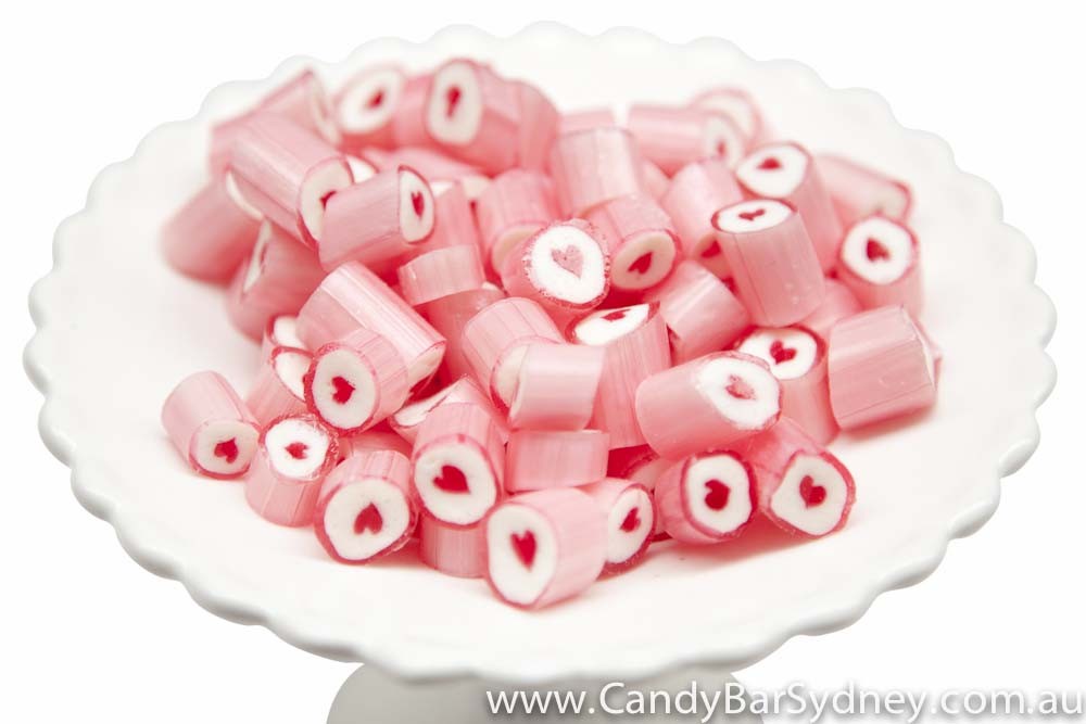 Pink Strawberry Hearts Rock Candy 1kg - Candy Bar Sydney