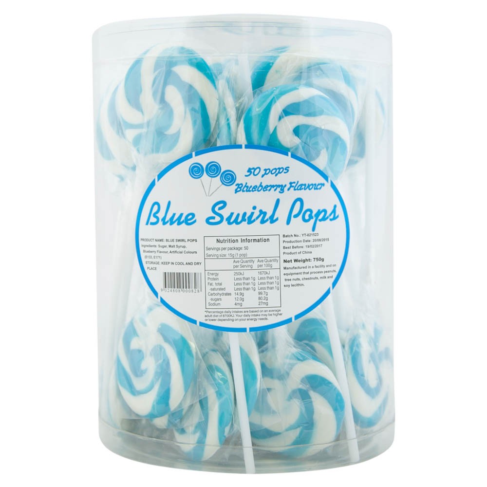 Blue Mini Swirl Lollipops 50 pack - Candy Bar Sydney