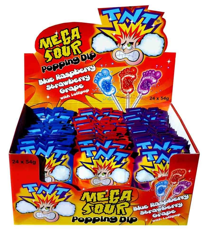 TNT Mega Sour Popping Dip with Lollipop 54g x 24 - Candy Bar Sydney